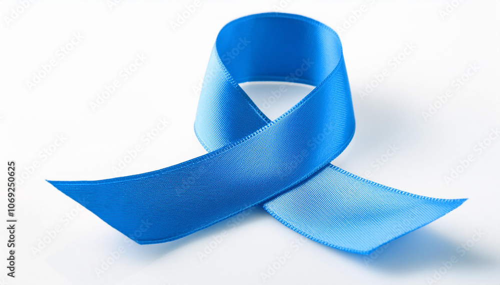 Blue awareness ribbon on white backdrop. Support for child abuse and ...
