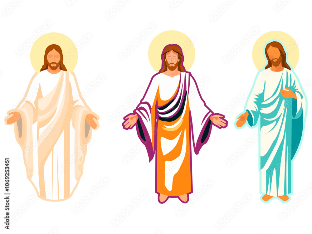 Стоковий вектор Jesus in different poses, in prayer, showing devotion ...