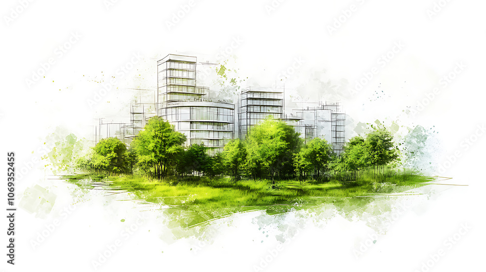 Sketch of a sustainable development project isolated on a white ...