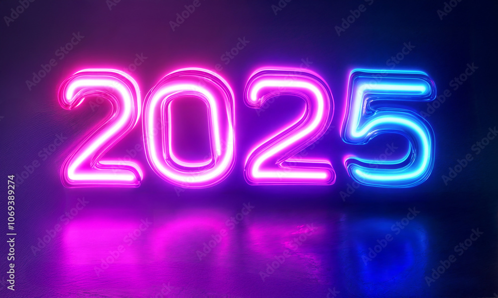 2025 new year celebration, a neon sign with the number 2025 over a dark ...