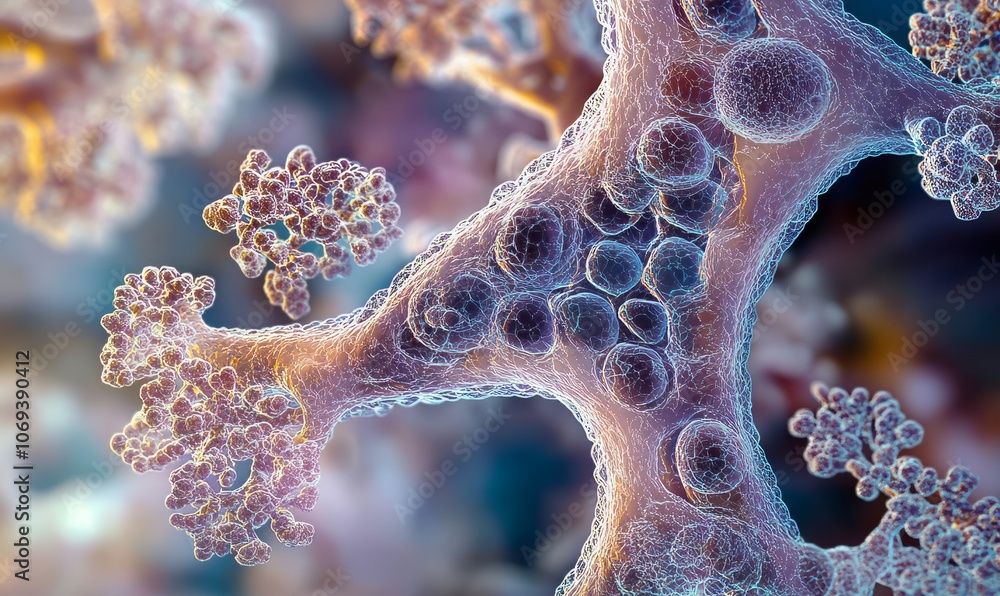 Microscopic view of lung tissue, highlighting the alveoli and air sacs ...