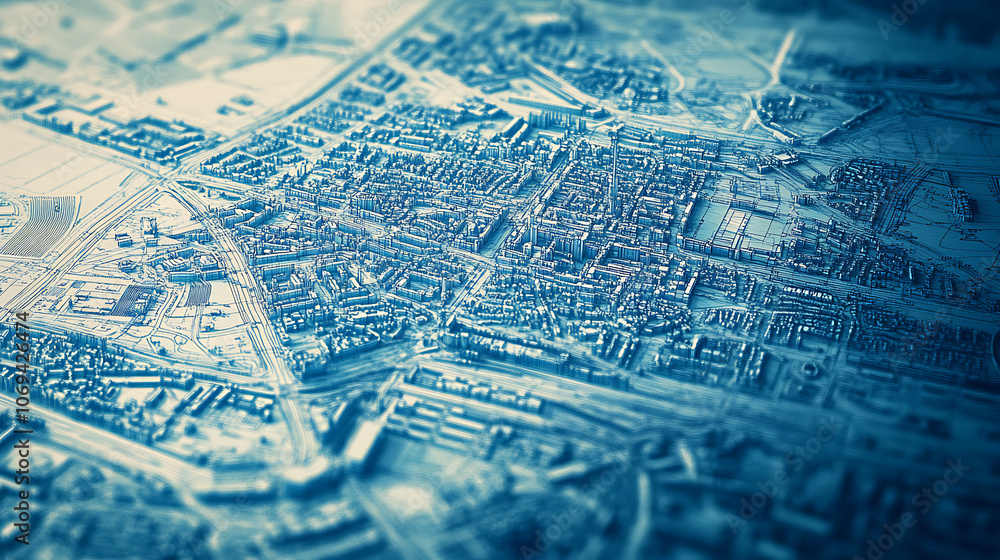 A detailed, technical blueprint showcasing urban planning and city ...