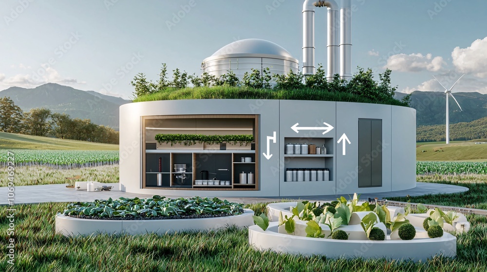 Organic waste to biogas conversion visual with arrows showing each ...