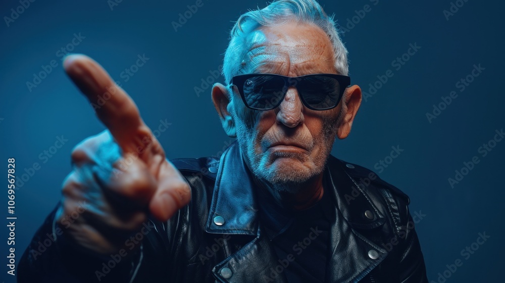 Grandpa wore a black leather jacket and sunglasses, and raised his ...