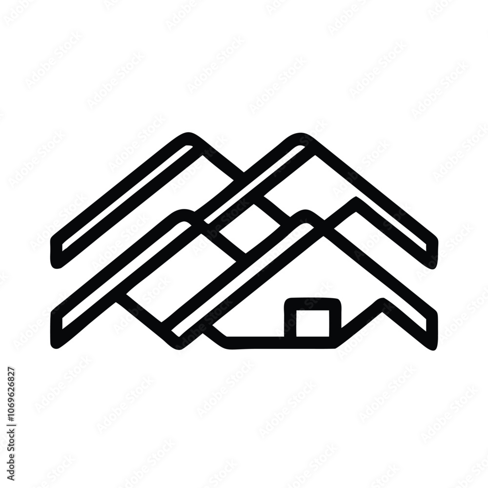 Abstract Line Art of Overlapping Roofs, Minimalist line art icon ...