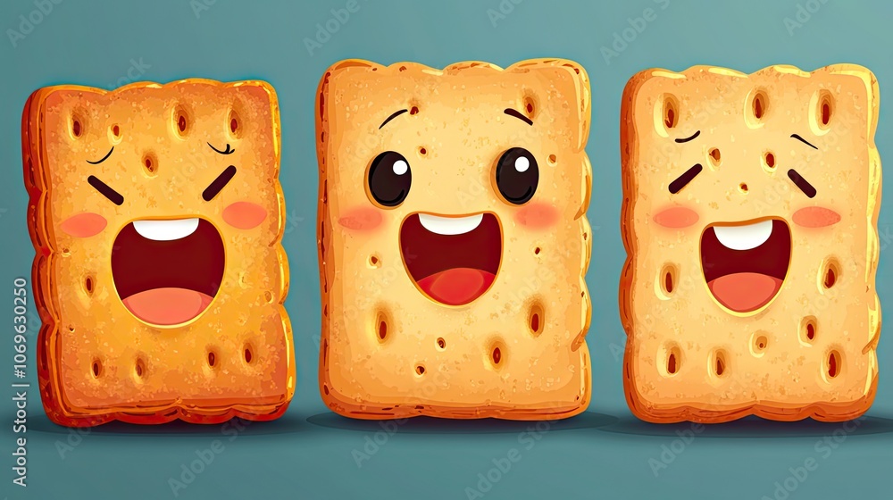 Cute cartoon cracker characters with various emotions shown in vector ...