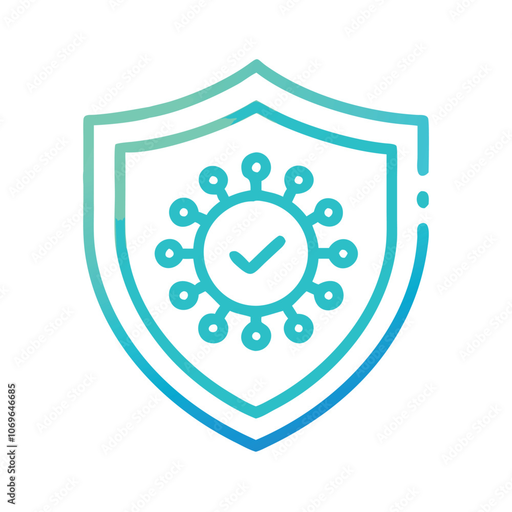 Blue Shield Icon with Check Mark Symbol, Blue outline icon of a shield featuring a check mark ...