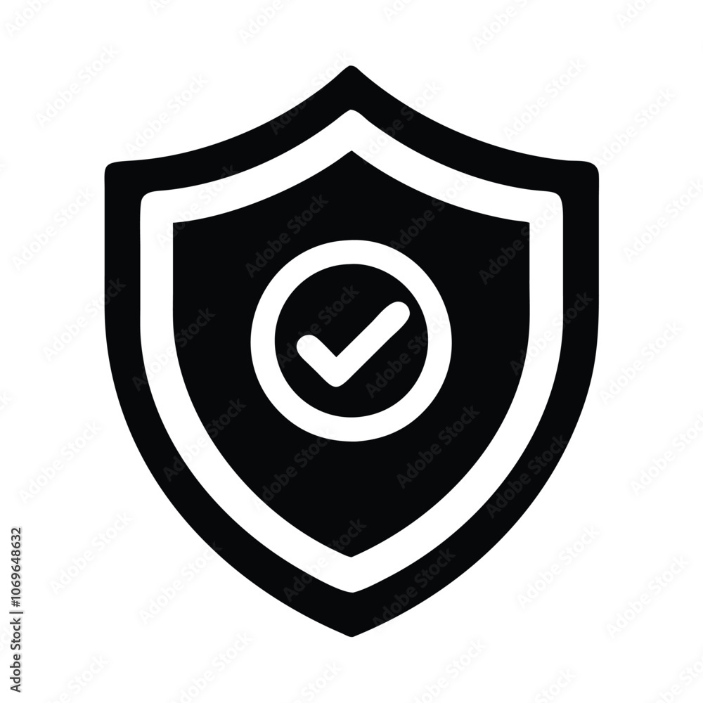 Black Shield Icon with Check Mark Symbol, Solid black shield icon ...