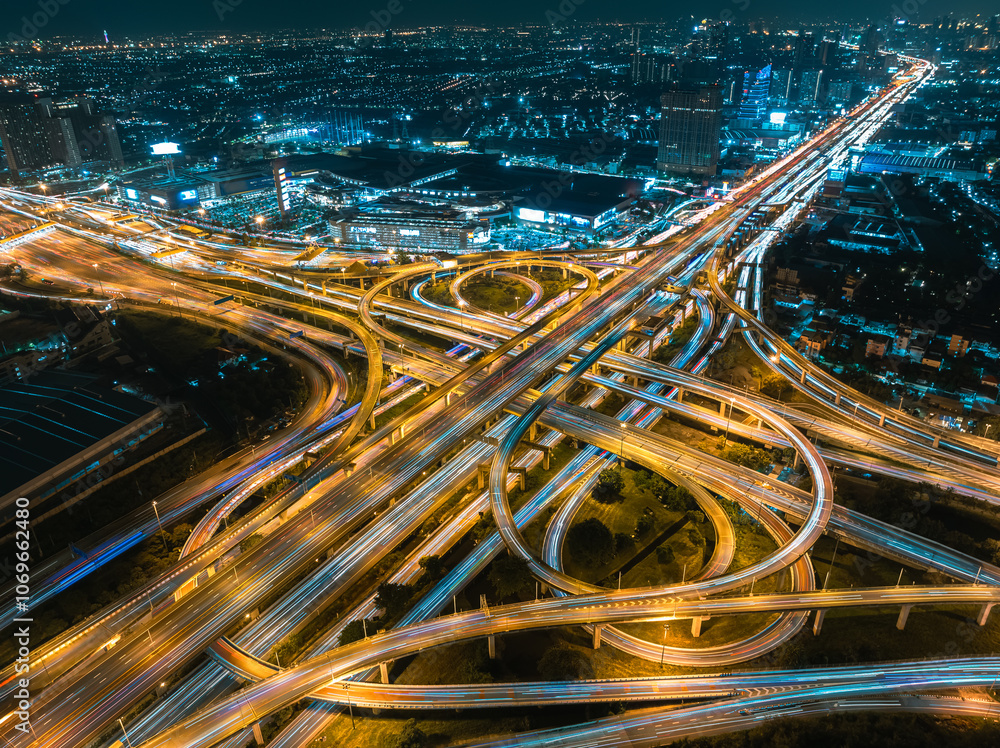 Night Scene of Burapha Withi Expressway, Industrial Ring Road, Bangna ...