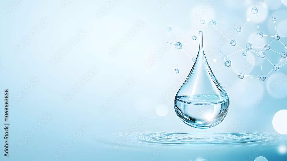 Blue water drop and molecules Stock Illustration | Adobe Stock