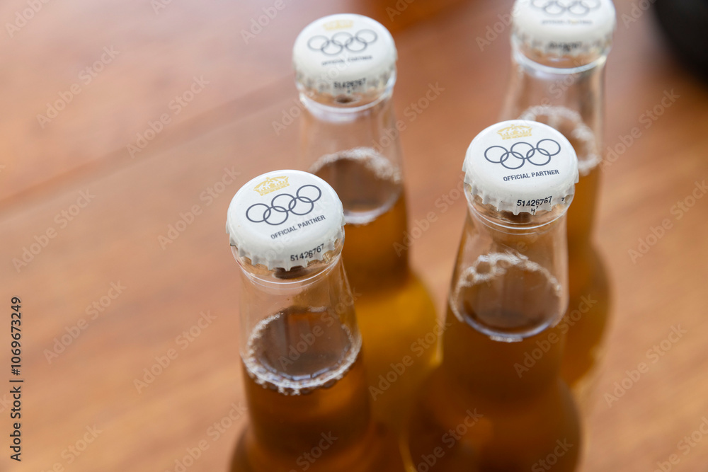 LONDON, UK - October 2024 : The Olympic symbol, made up of five ...