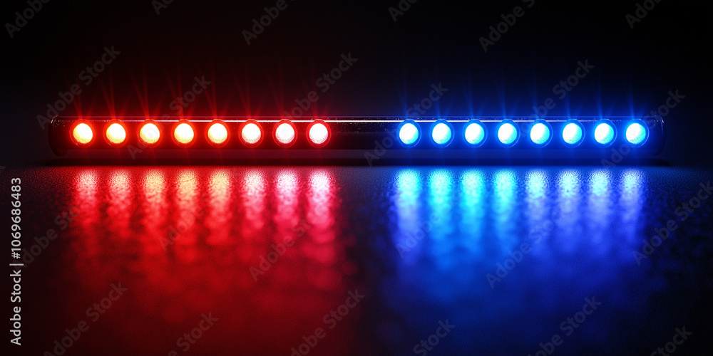 Emergency lights flashing red and blue reflecting on dark surface Stock ...