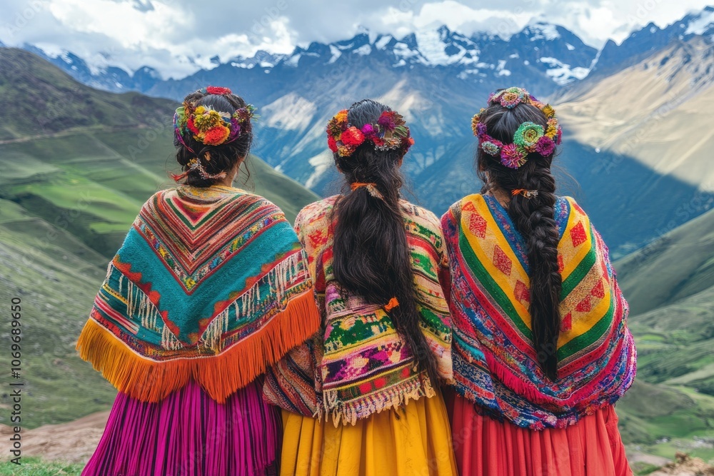 Three women in colorful traditional clothing. The women are wearing ...