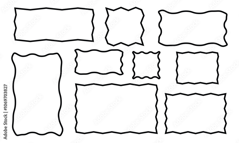Doodle wave curve edge frame. Hand drawn wavy rectangle borders. Doodle ...