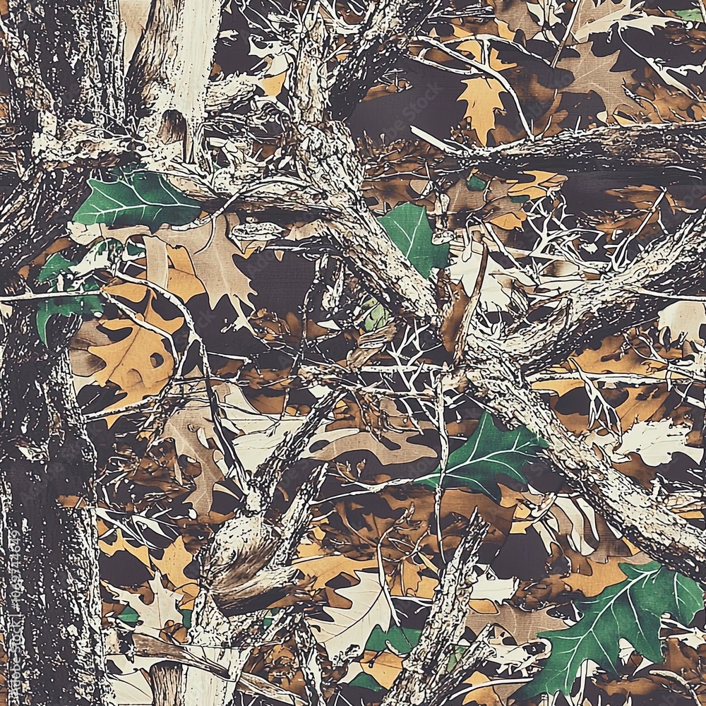 Oak Tree Bark Oak Leaves Hunting Camo Pattern, Seamless Camouflage ...