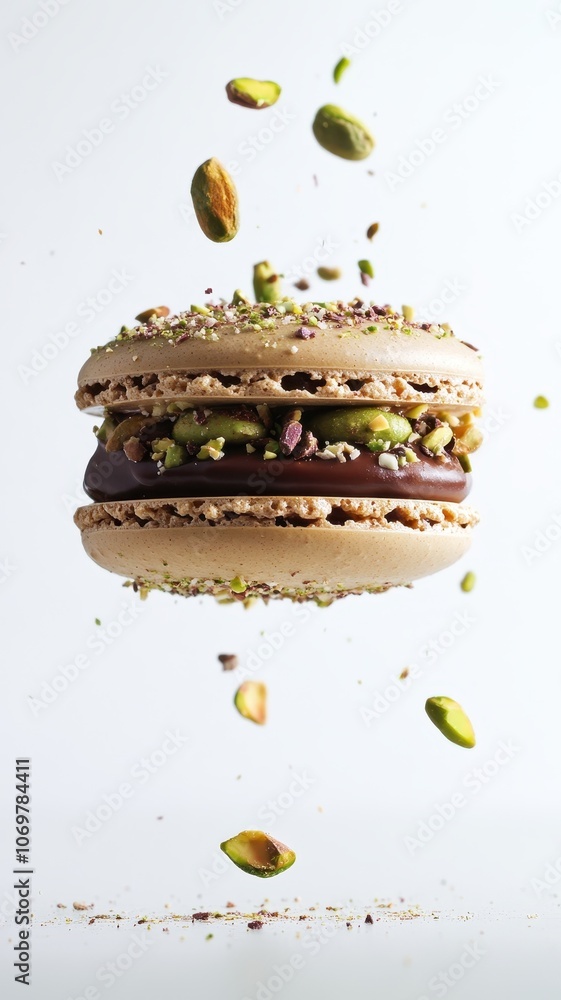 Macaroon Dubai Chocolate Kunafa Pistachio on white background,Dubai ...