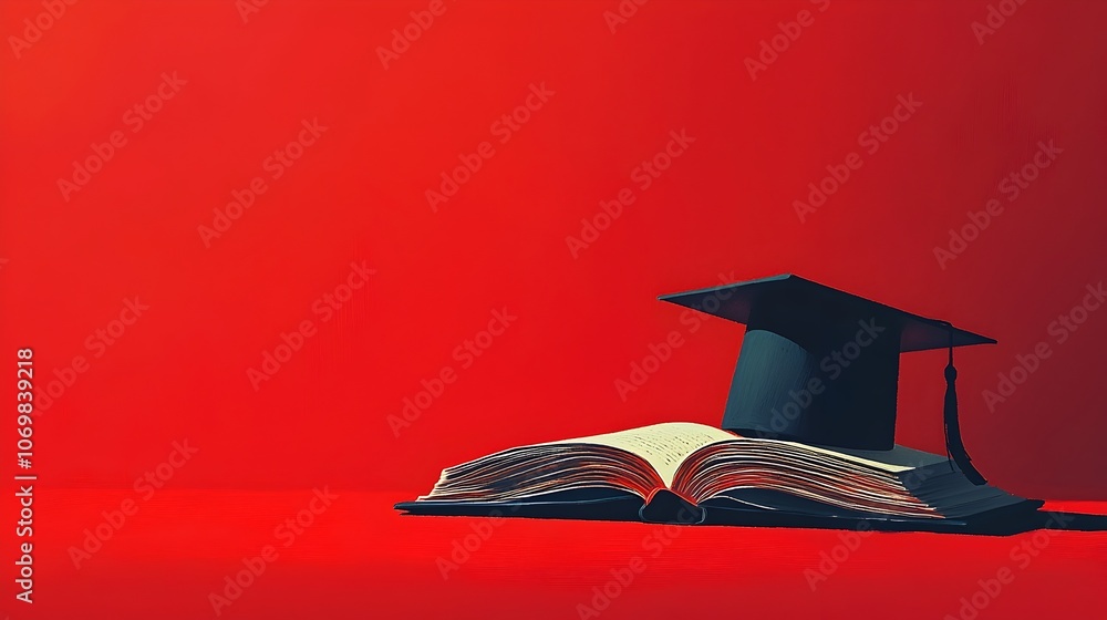 Striking image of a graduation cap placed on an open book against a ...