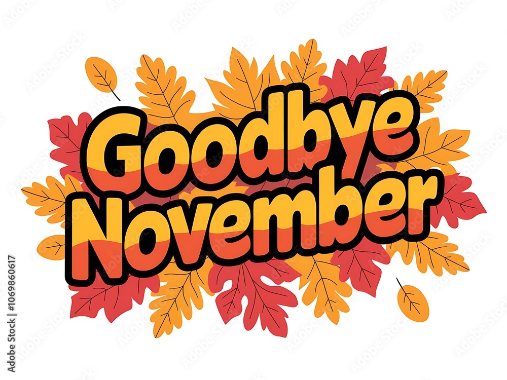 Goodbye November with Autumn Leaves Design Stock Illustration | Adobe Stock