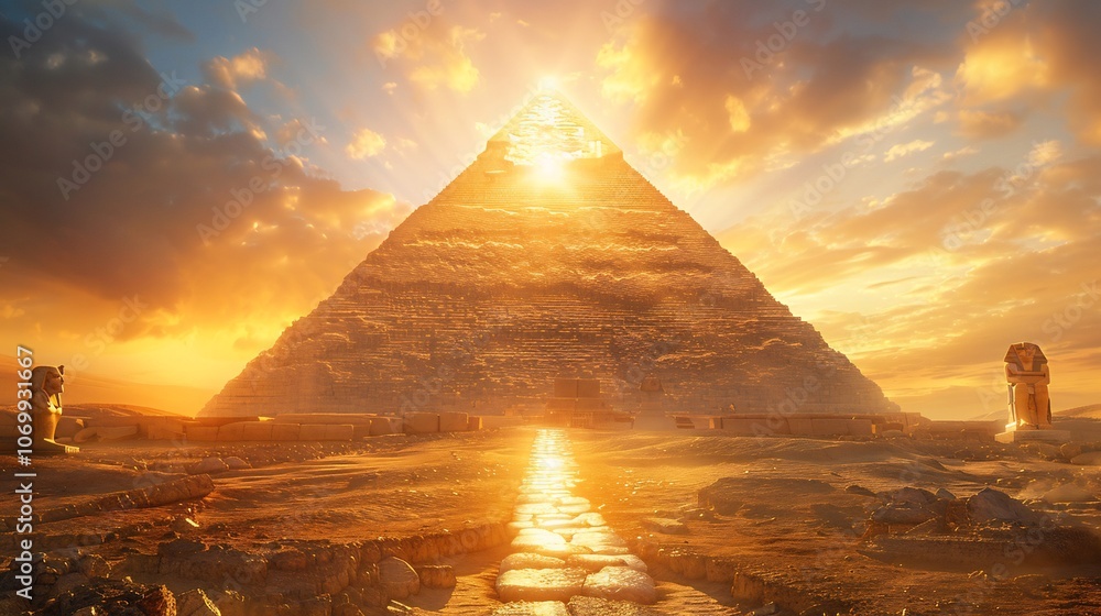 Illustration Stock Vibrant poster of Great Pyramid of Giza under the ...