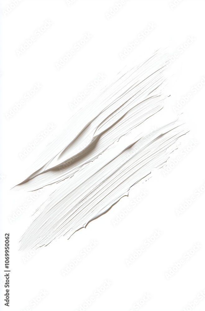 A large smear of white paint with texture on a pure white background ...
