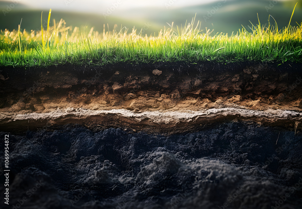 Underground soil layer of cross section earth, erosion ground with ...