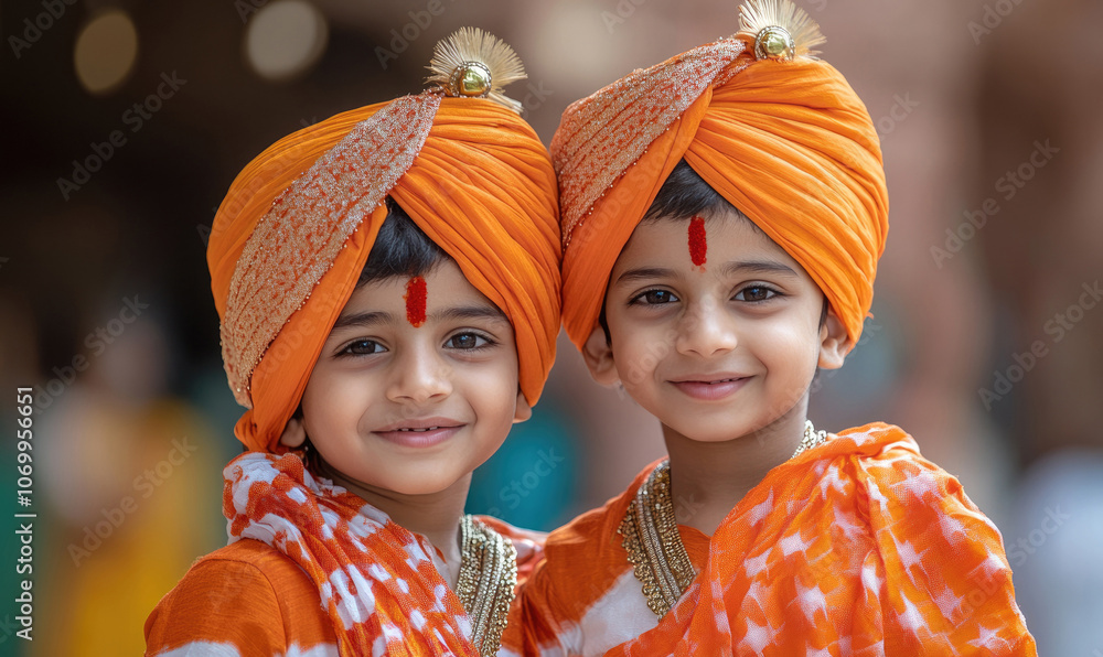 Happy Indian children in national dress on Children's Day celebration ...