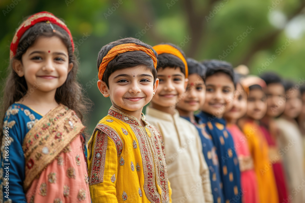 Happy Indian children in national dress on Children's Day celebration ...