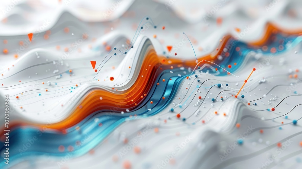 3D visualization of cash flow with a detailed line graph, arrows ...