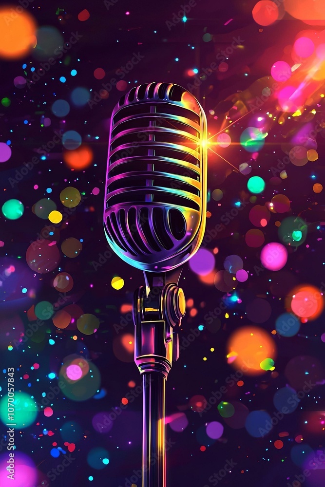 Microphone on stage close-up. mic closeup. karaoke night club bar ...