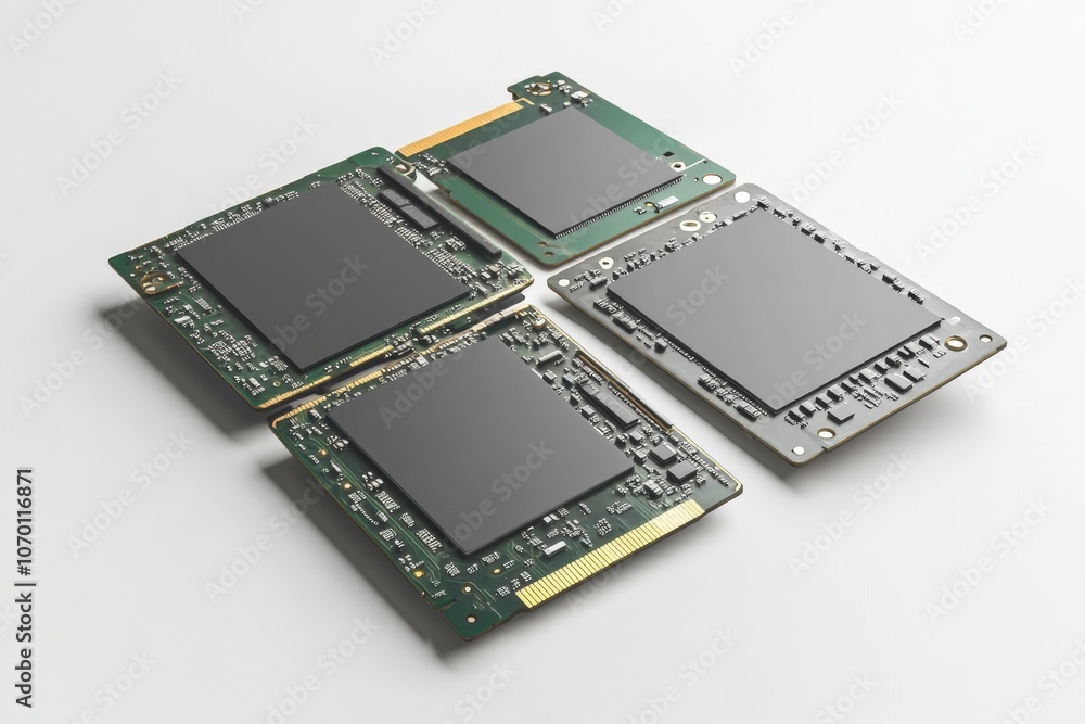 Solid State Drive SSD with Hard Disk Drive HDD and M2 SSD. Computer Data Storage Concept in 3D ...
