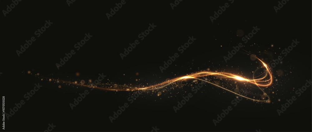 Gold curved light line, rope, tape. Smooth festive gold line png with ...