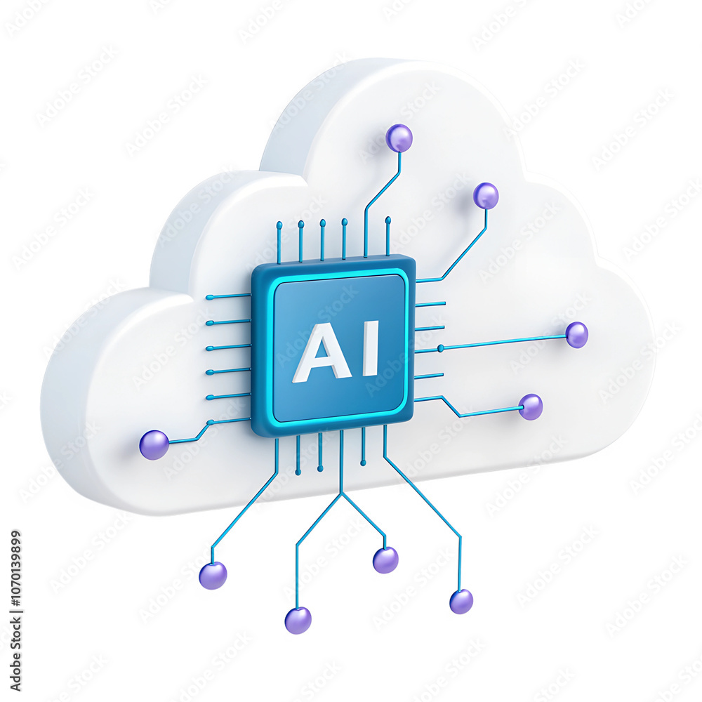 3D Artificial Intelligence Chip Illustration circuit isolated on ...