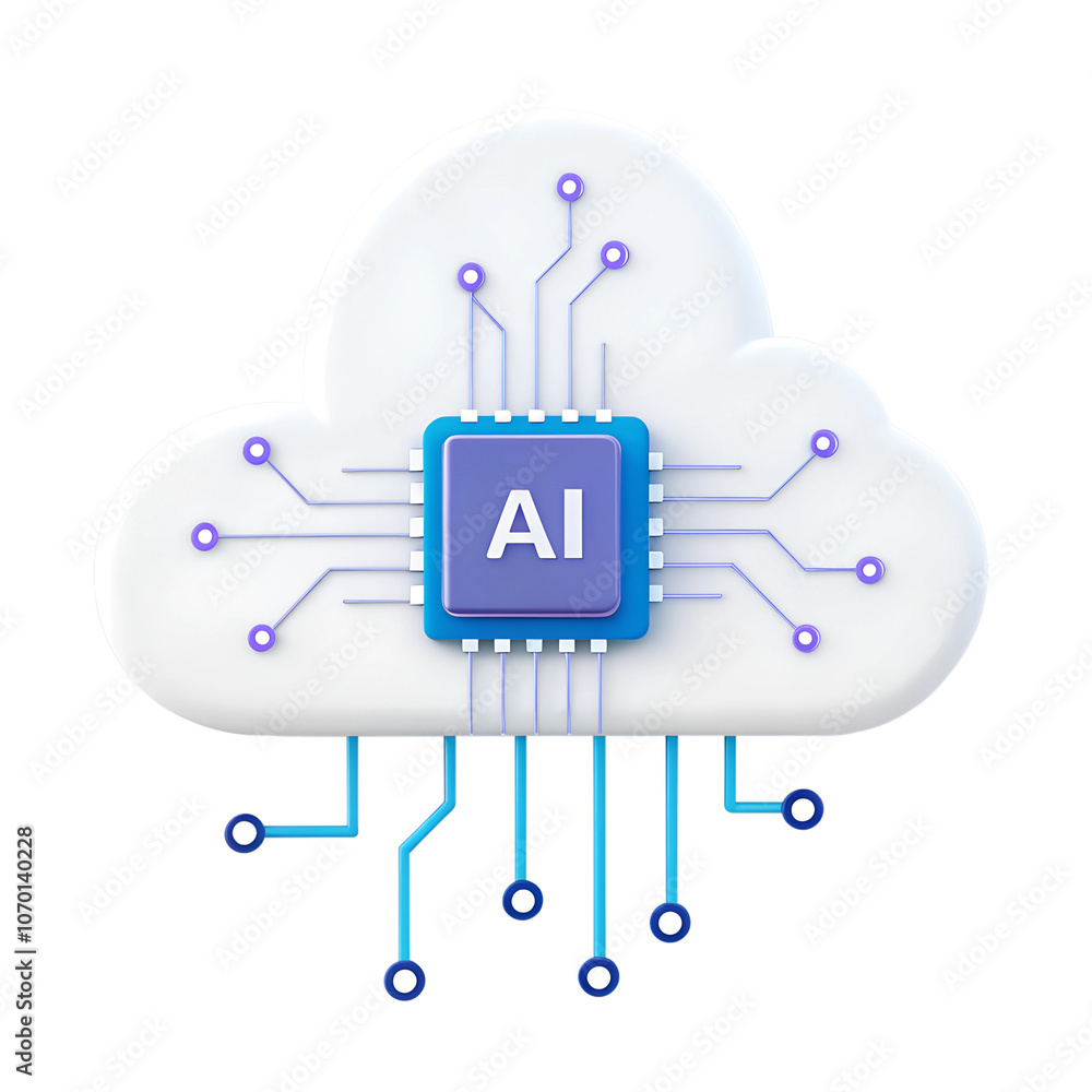 3D Artificial Intelligence Chip Illustration circuit isolated on ...