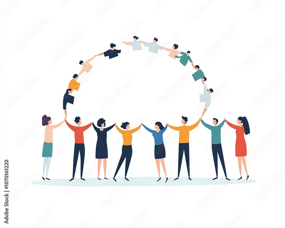 Simple cartoon of ten people standing in a circle, each holding the ...