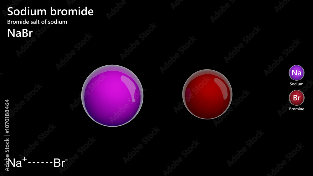 Molecule: Sodium Bromide. Bromide salt. Molecular structure. Formula ...