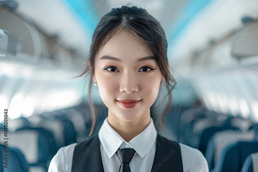 Generative AI portrait of professional airline crew worker steward ...