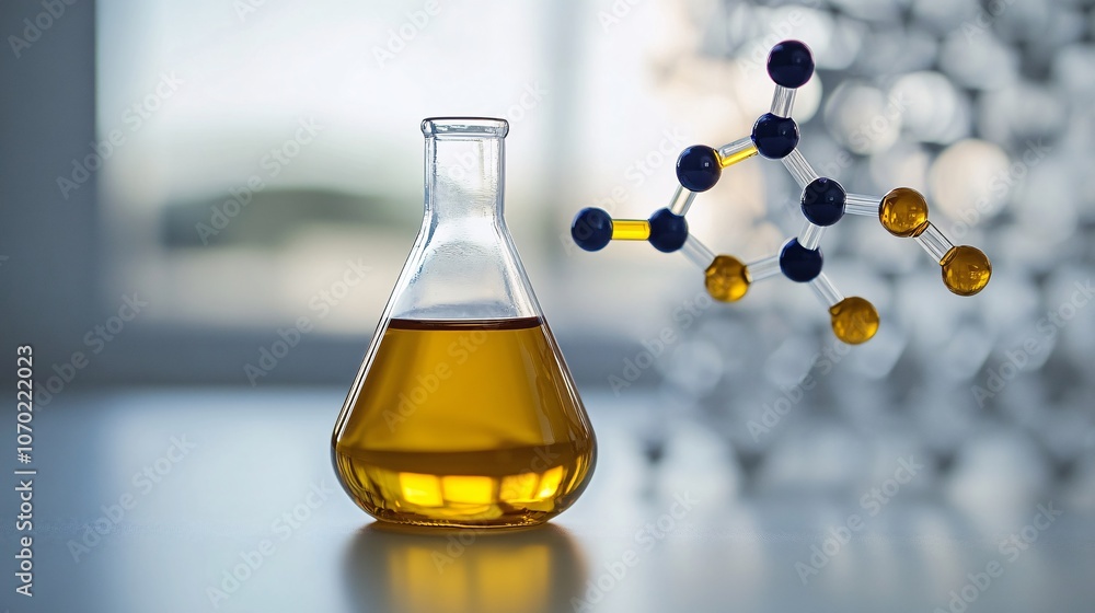 Chemistry Lab Experiment with Molecular Structure in a Beaker Stock ...