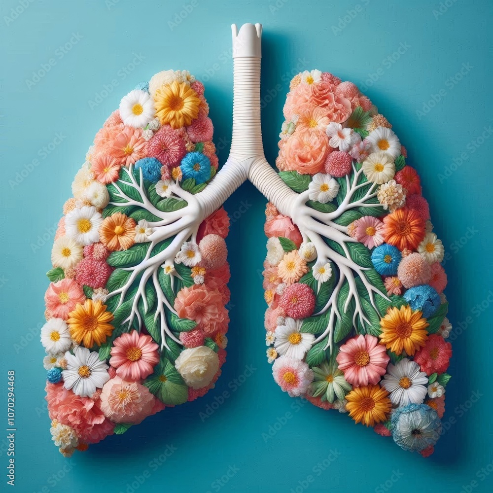lungs made of flowers and leaves, air pollution concept, fresh air ...
