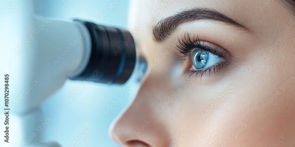 Professional dermatologist using a dermatoscope with a blurred ...