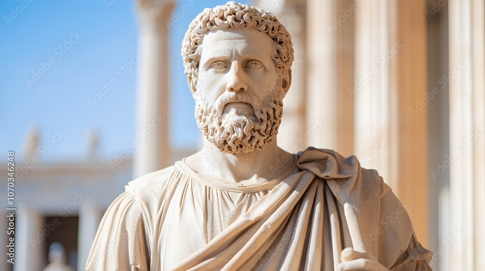 Foto de Stock Classical statue of a bearded man in Roman attire ...