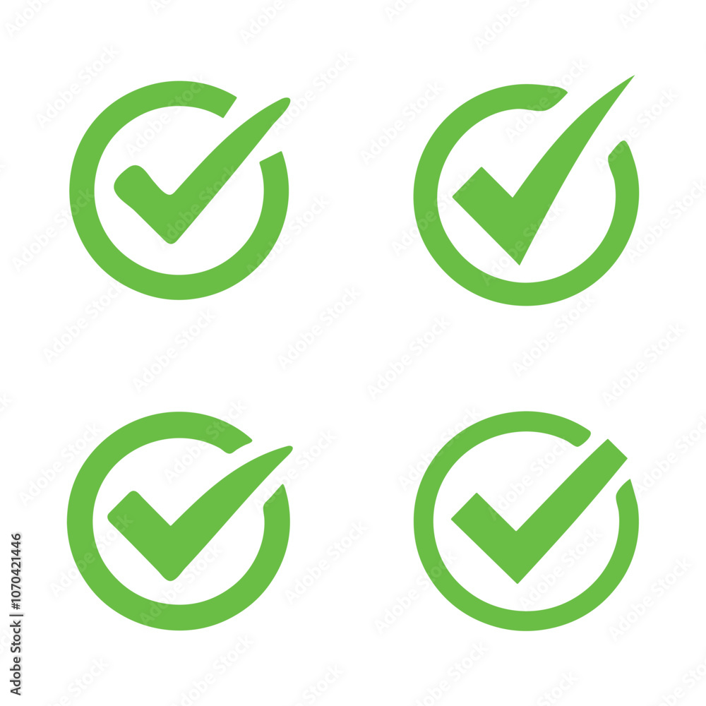 Green check mark icon set. Tick symbol in green color, vector ...