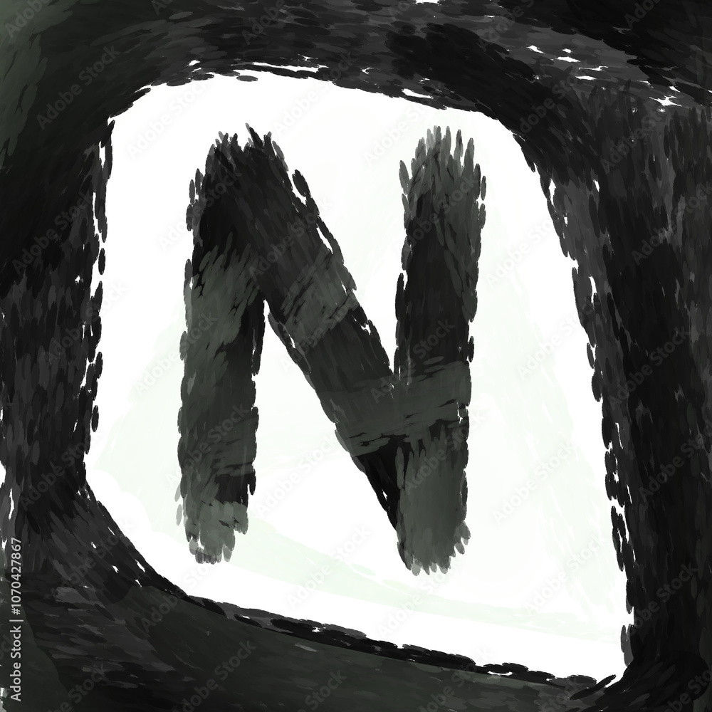 Black and White Letter N: A bold and dramatic, hand-painted letter "N ...