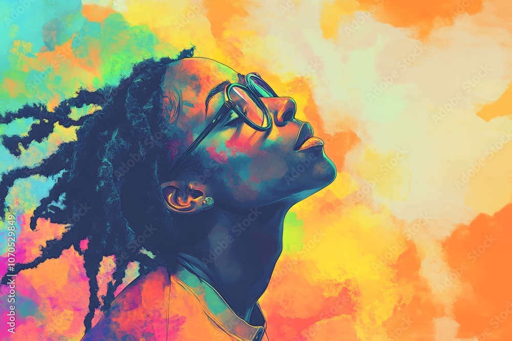 "illustration full side profile, full body image, black woman with ...