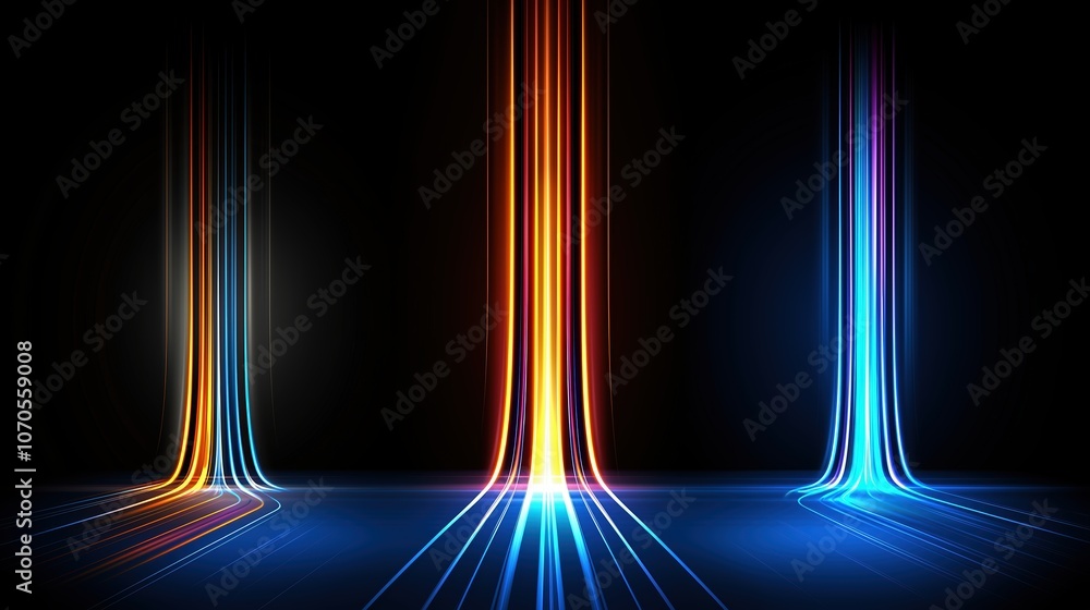 Three colorful, glowing, and long, thin lines that are all different ...