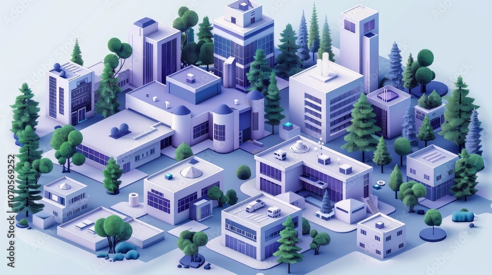 Set of isolated isometric hospital buildings of different sizes and ...