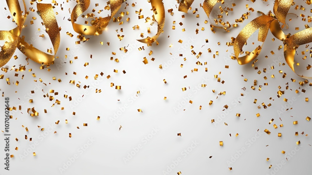 white background with gold festive confetti Stock Photo | Adobe Stock