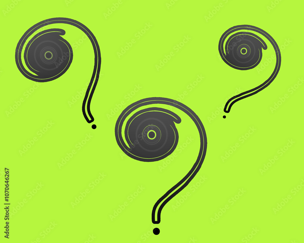 Three 3 question mark symbols are isolated, outlined and curved. They ...