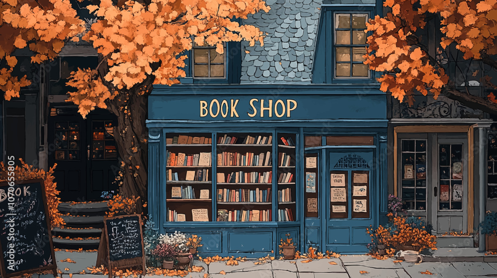 Autumn Festival, a bookstore with on the front, from a painting by ...