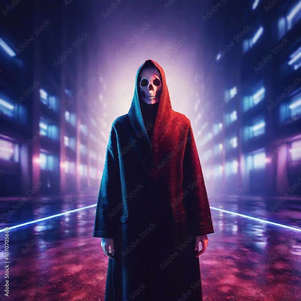 Grim Reaper creatures in mystical place with smoke and fog, night city ...