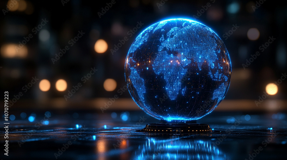 globe illuminated with radiant light lines symbolizing global ...